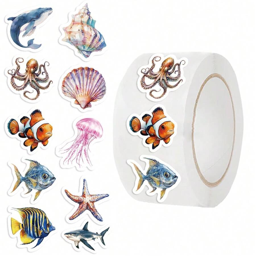 500PCS Sea Animals Stickers Roll 10 Styles Ocean Animal Sticker Sea ...