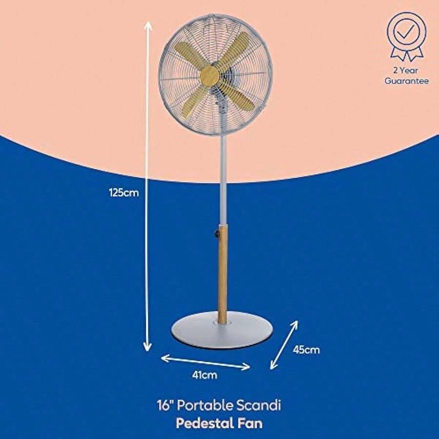 16inch Scandi Electric Pedestal Fan Tall Standing Fan 3 Speed Settings ...