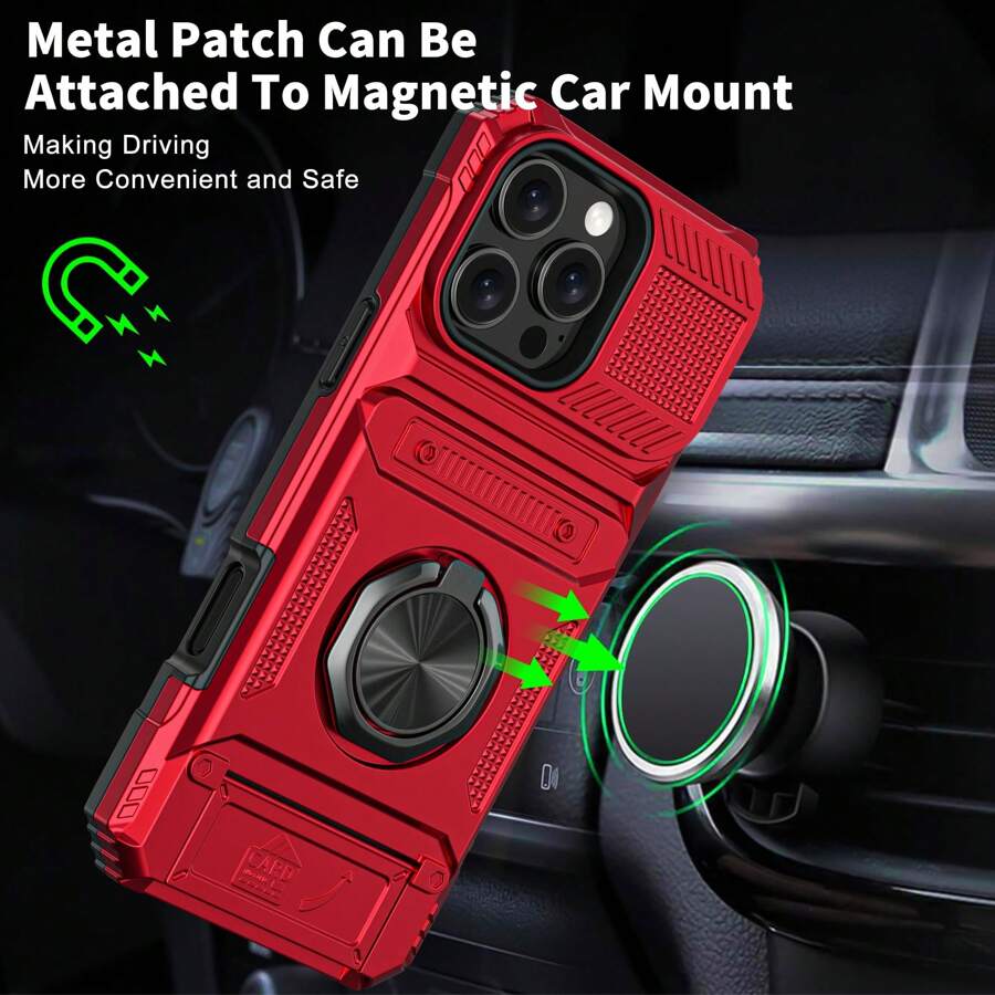 Heavy Duty Shockproof Rugged Hard Phone Case With Metal Stand And Card ...