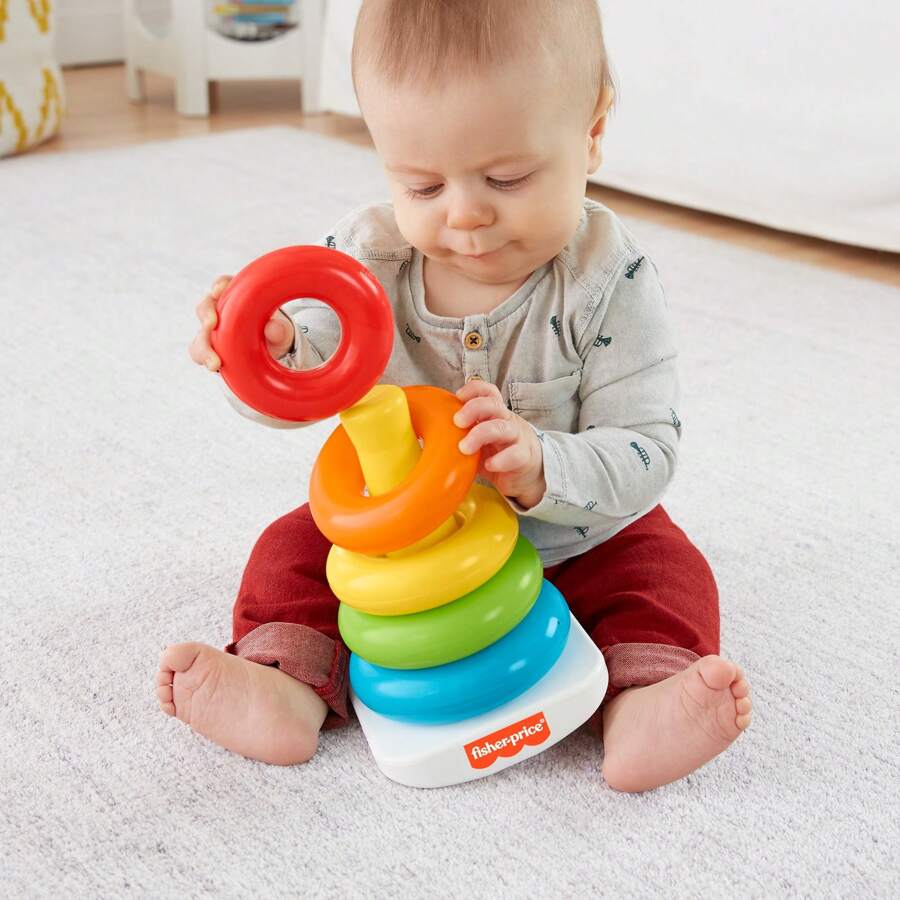Mattel Fisher-Price Baby Stacking Toy Rock-A-Stack, Roly-Poly Base With ...