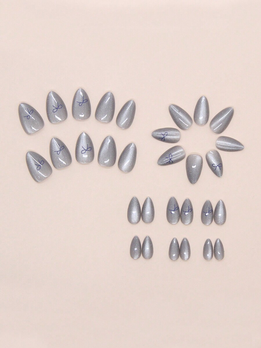 30 Piece Short Almond Shaped Press On Nails Nail Set, Featuring Fake ...