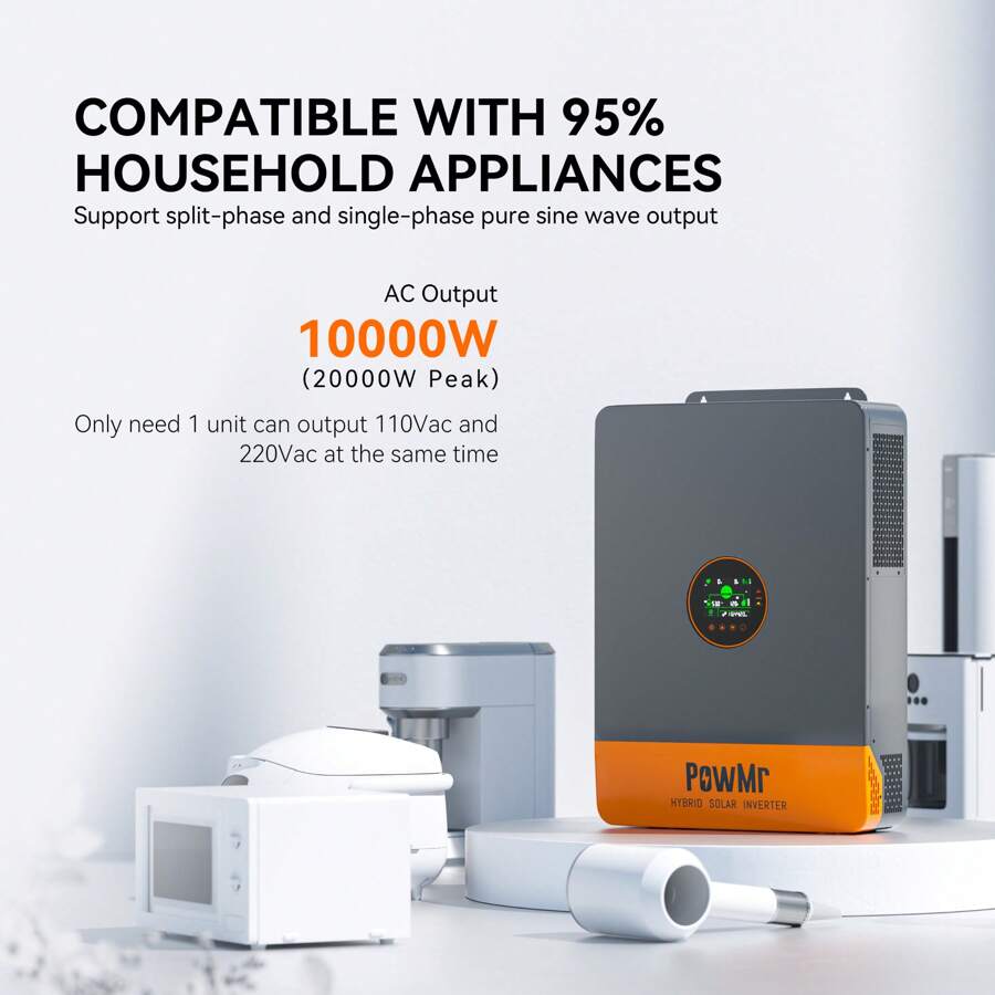 PowMr PowMr 10KW MPPT Solar Hybrid Inverter 48V 120V-240V AC Split Phase Power Inverter Max Up ...