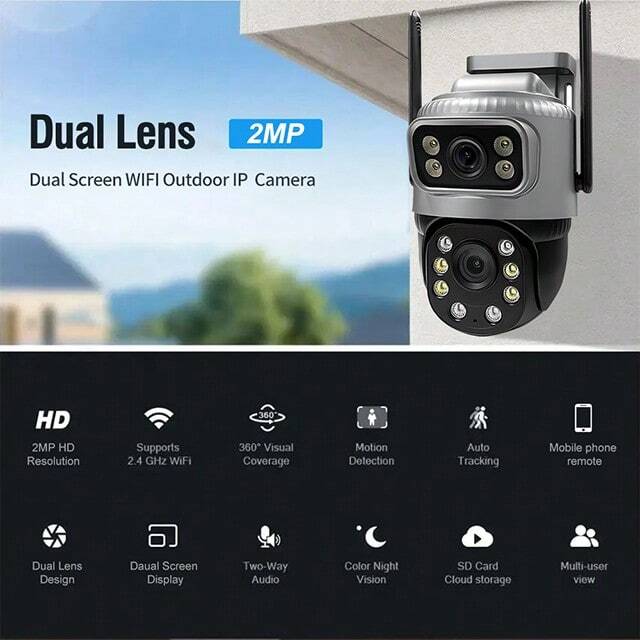 Dual Lens 1080P + 1080P Full HD 360° Panoramic Surveillance Camera, 2MP ...