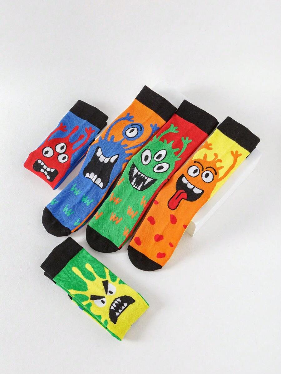 5/10 Pairs Men's Whimsical Monster Socks - Playful Color Block Crew ...