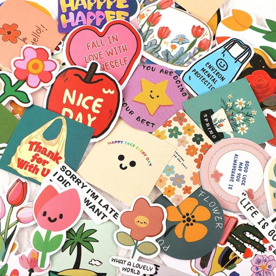74pcs Korean Cute Fresh Stickers, Floral, Smiling Face, DIY Decal For ...