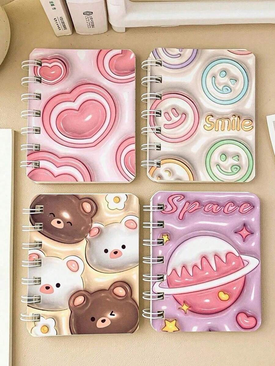 4pcs/Set Random Cute Cartoon Style Notebook, 80 Thicker Pages Per Book ...