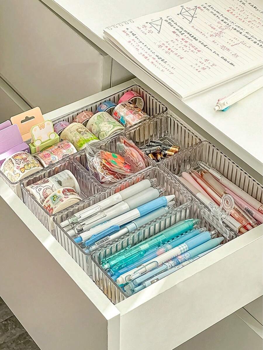 1/4/5 Clear Drawer Organiser, Stackable Wave Pattern Desktop Top ...