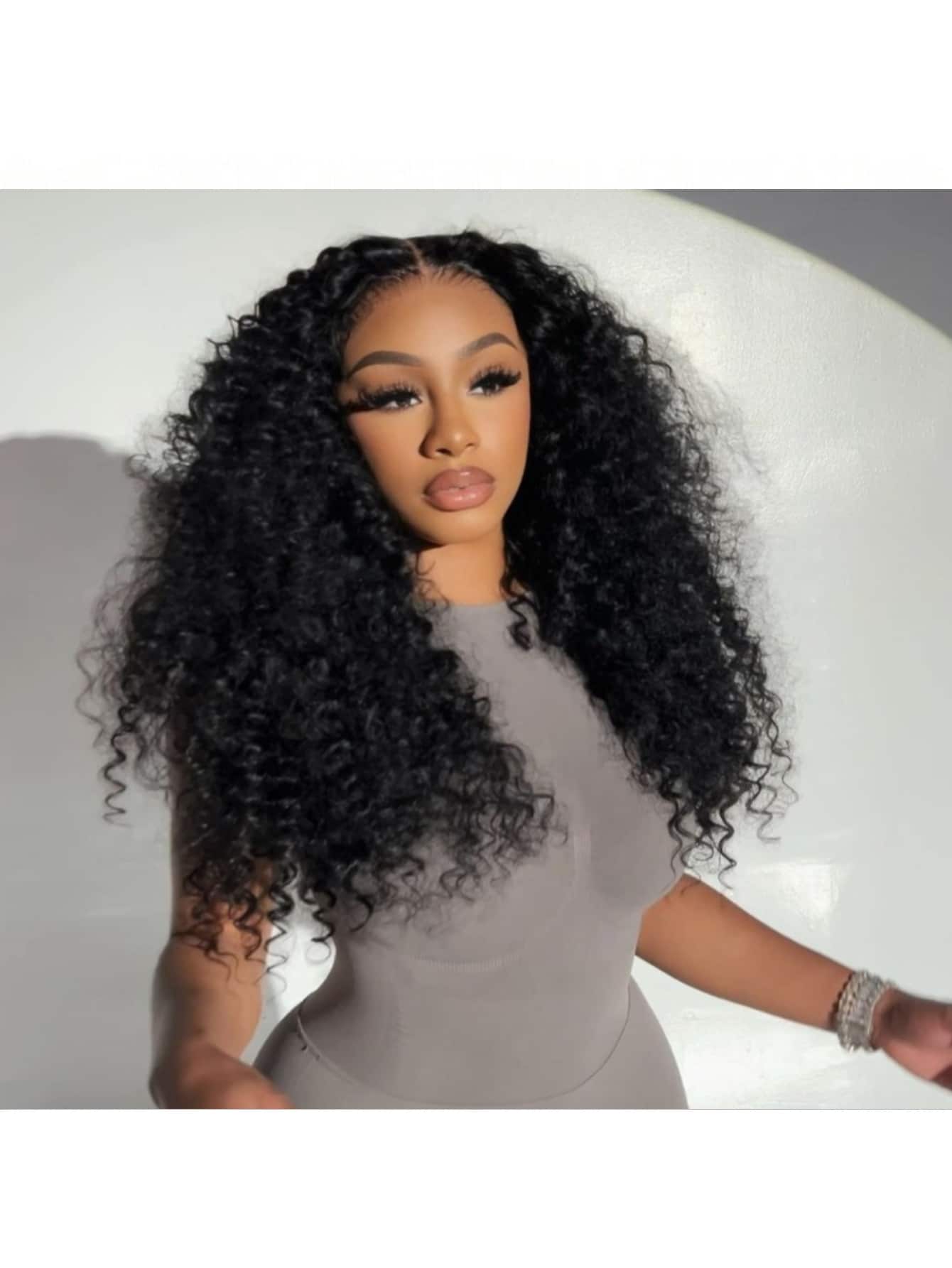 Peluca rizada y ondulada sin pegamento con línea de implantación ...