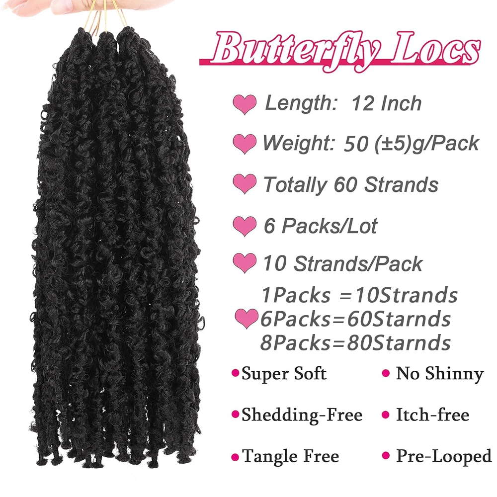 12 Inch Pre-Twisted Butterfly Locs Crochet Hair Short Bob Butterfly ...