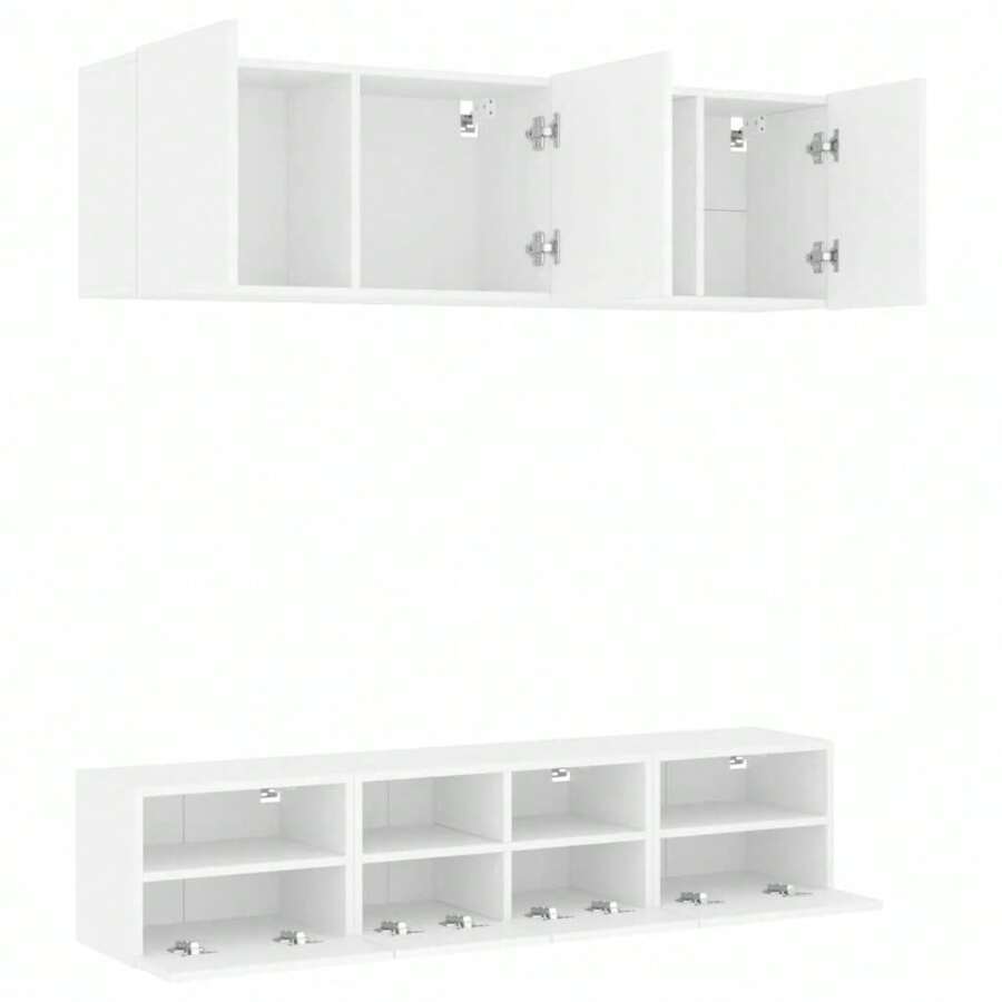 Elegant 5 Piece White Engineered Wood TV Wall Unit Storage System ...