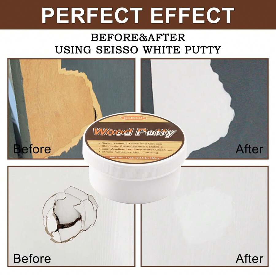SEISSO Wood Putty, Water-Based Wood Filler, White Wood Putty For Trim, Wood Filler Paintable ...