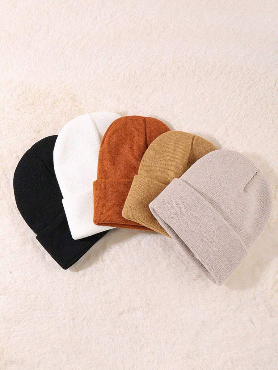 5 Packs Knit Beanie Hats Unisex Winter SkullKnitted Cuff Cap Roll-Up ...