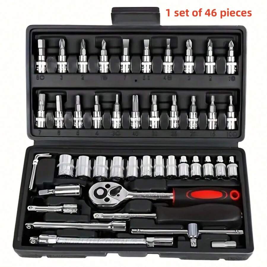 46 Pcs Compact Ratchet And Bit Set With Adjustable Belt - Ideal For ...