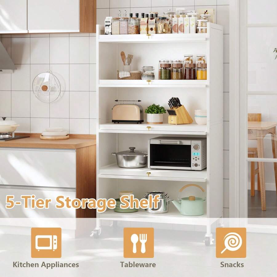 AKIUDEX 5 Tier Pantry Storage Cabinet Baker Racks With 4 Flip-Up Doors ...