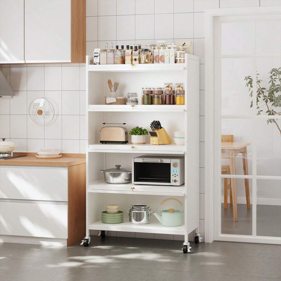 AKIUDEX 5 Tier Pantry Storage Cabinet Baker Racks With 4 Flip-Up Doors ...