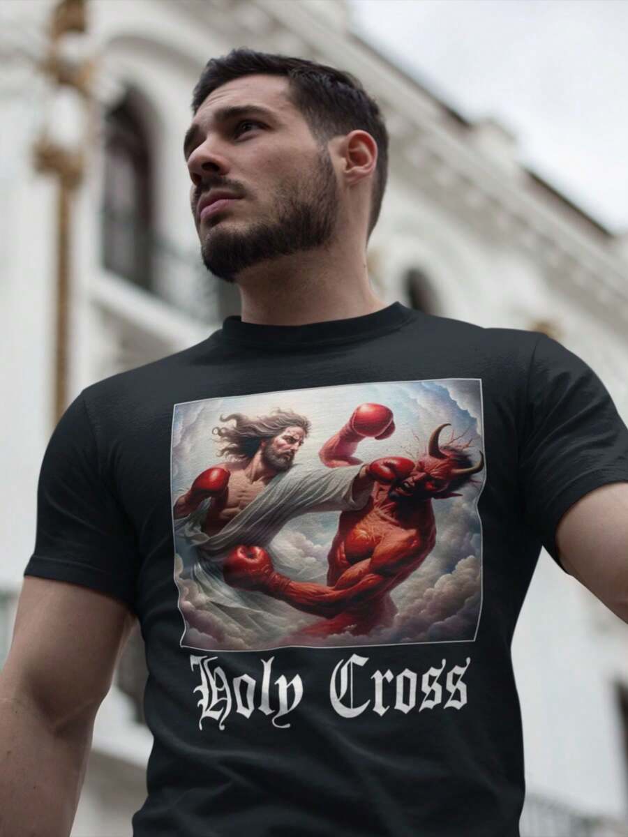 Jesus Vs Satan In A Boxing Match Not Today Satan Holy Cross T-Shirt ...