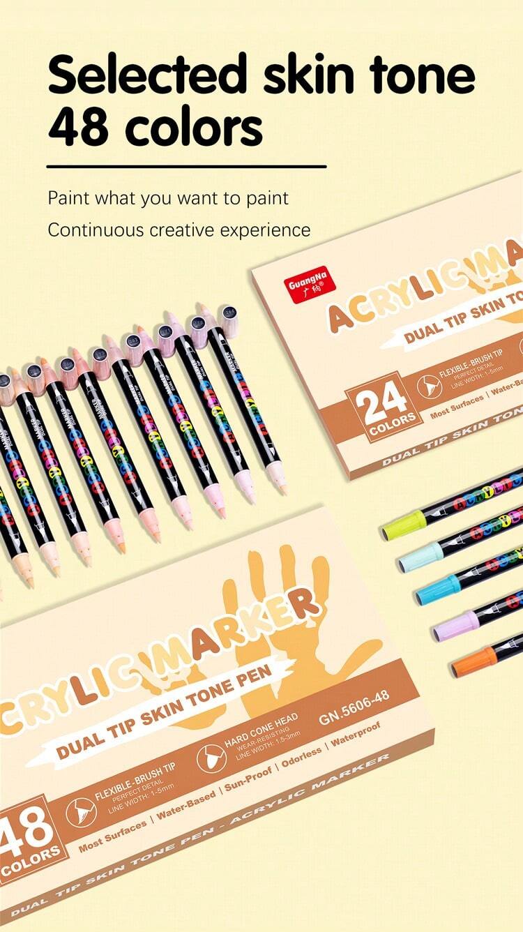 GuangNa 24/48 Colors Skin Tone Soft Tip Painting Doodle Overlay Pen ...