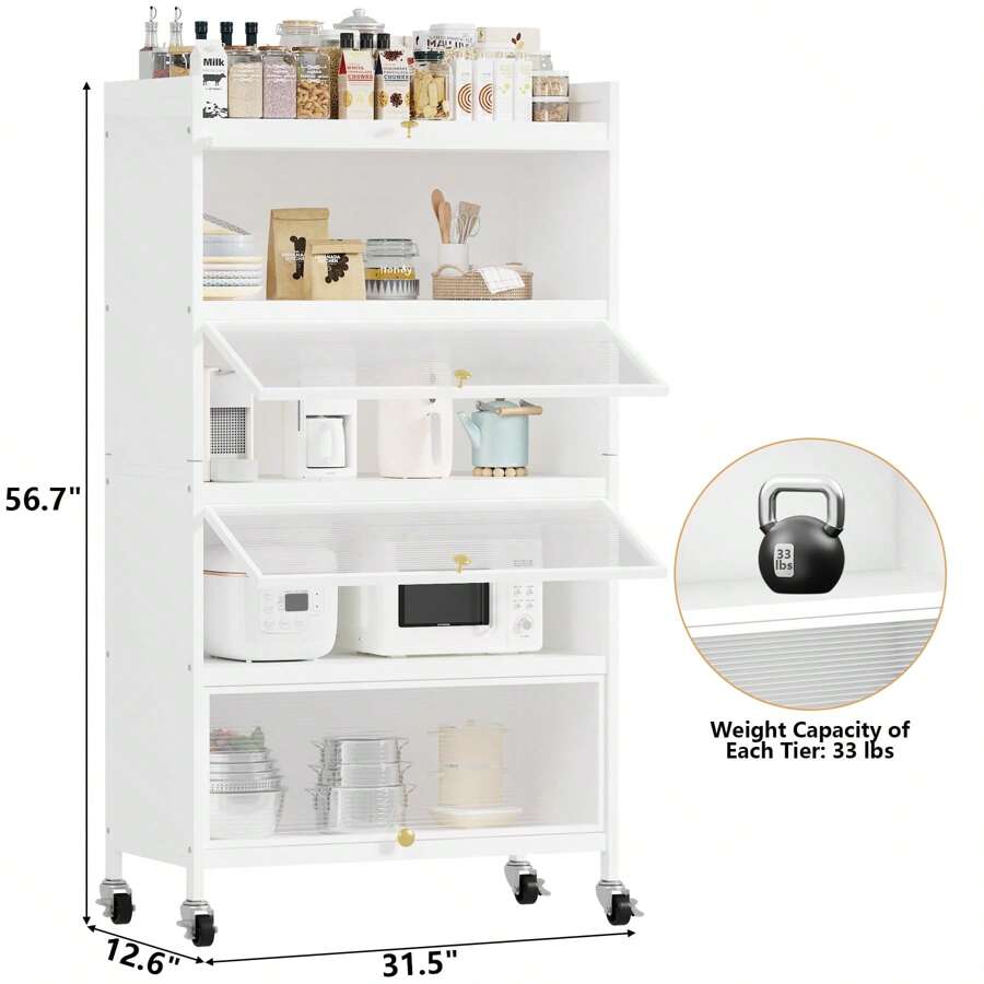 AKIUDEX 5 Tier Pantry Storage Cabinet Baker Racks With 4 Flip-Up Doors ...