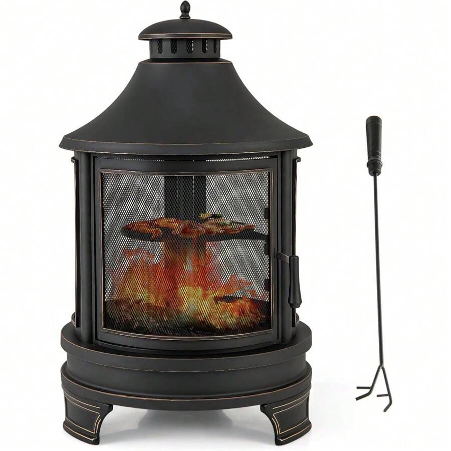 Giantex 2 In 1 Outdoor Fire Pit With Grill, 30 Inch Metal Chiminea ...