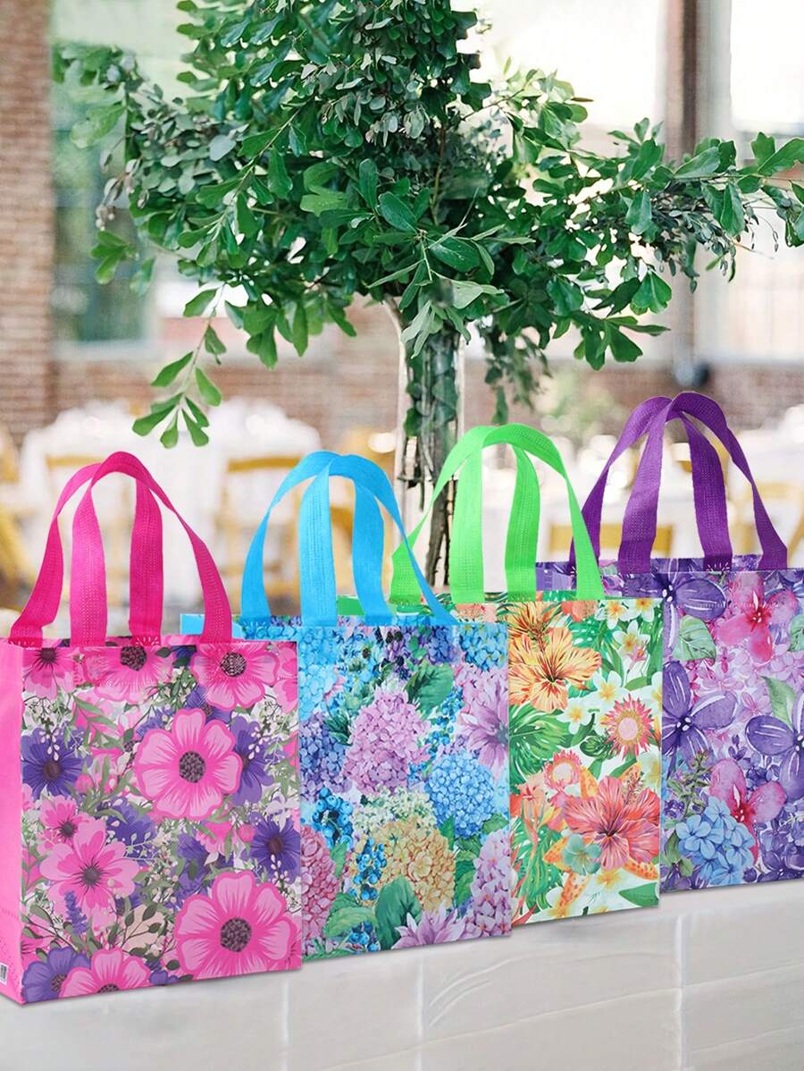 4pcs/8pcs Vibrant Flower Non-Woven Gift Bags, Reusable Handbag, Easy To ...