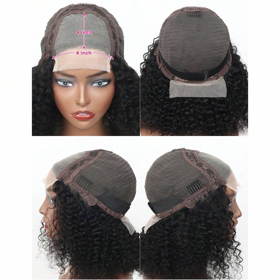 Short Curly Closure Wigs Brazilian Human Hair 4x4 Lace Closure Bob ...