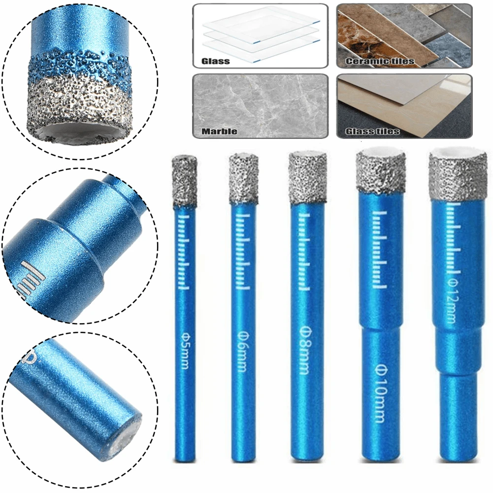 5/6/8/10/12mm Diamond Tipped Drill Bits, Straight Shank, For Drilling ...