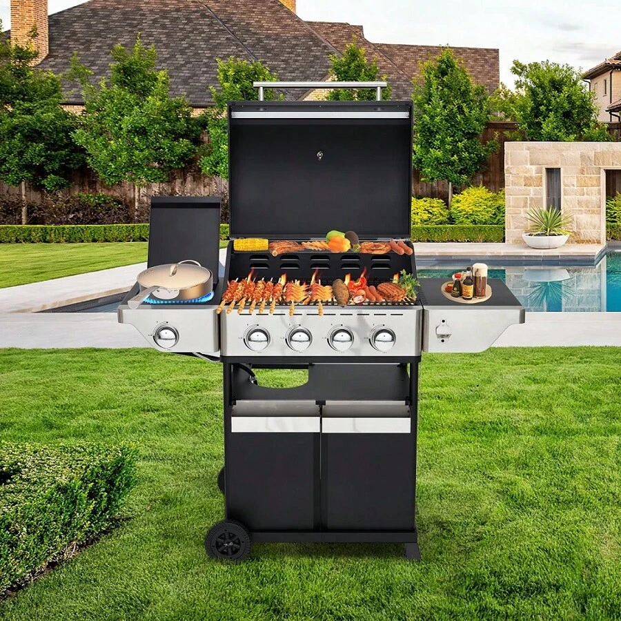 Stainless Steel 4 Burner Gas Grill, 42,000 BTU Output BBQ Grill Propane ...