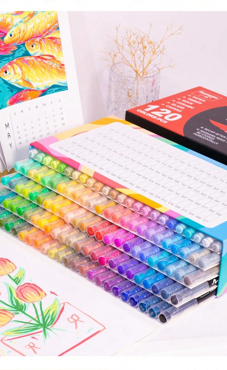 GuangNa 168 Colors Acrylic Marker Pens, Soft Tip, No Pressure Required ...