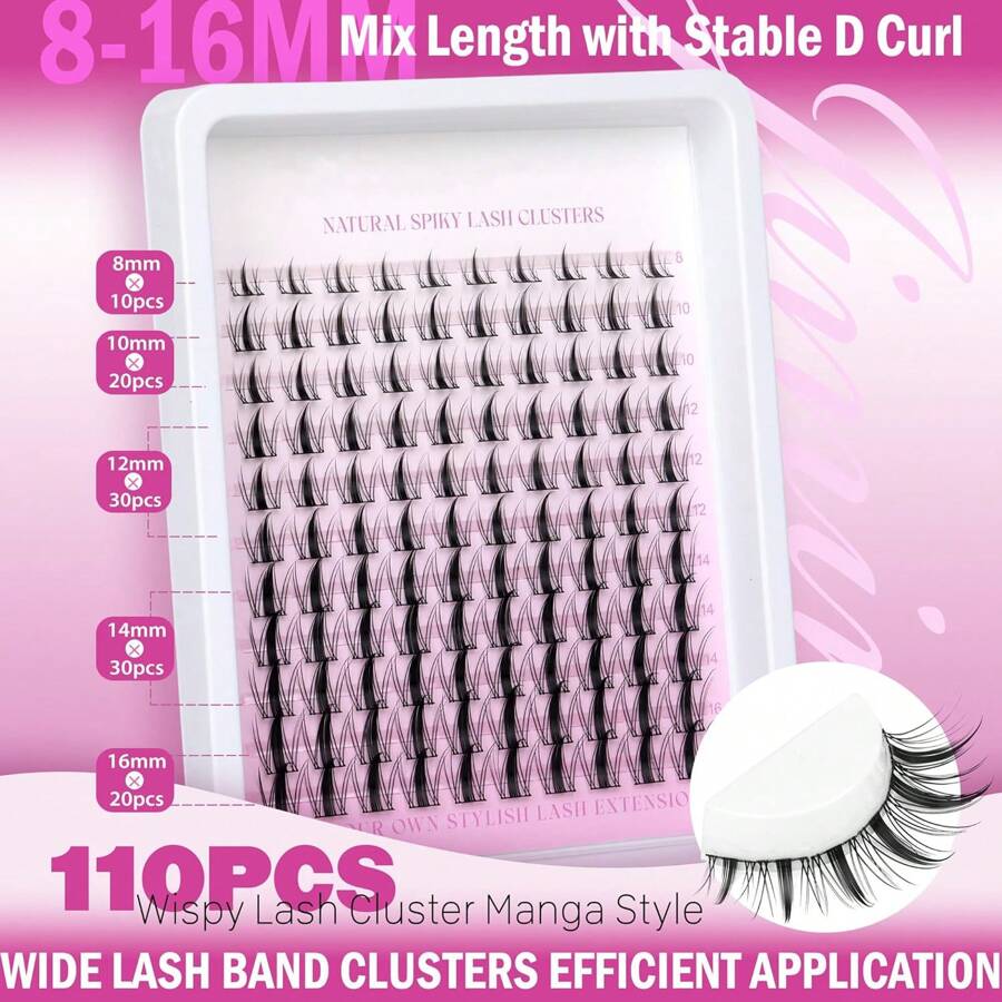 110pcs D-Curl Cat Eye Lash Clusters, Fine Lash Extensions, Left/Right ...