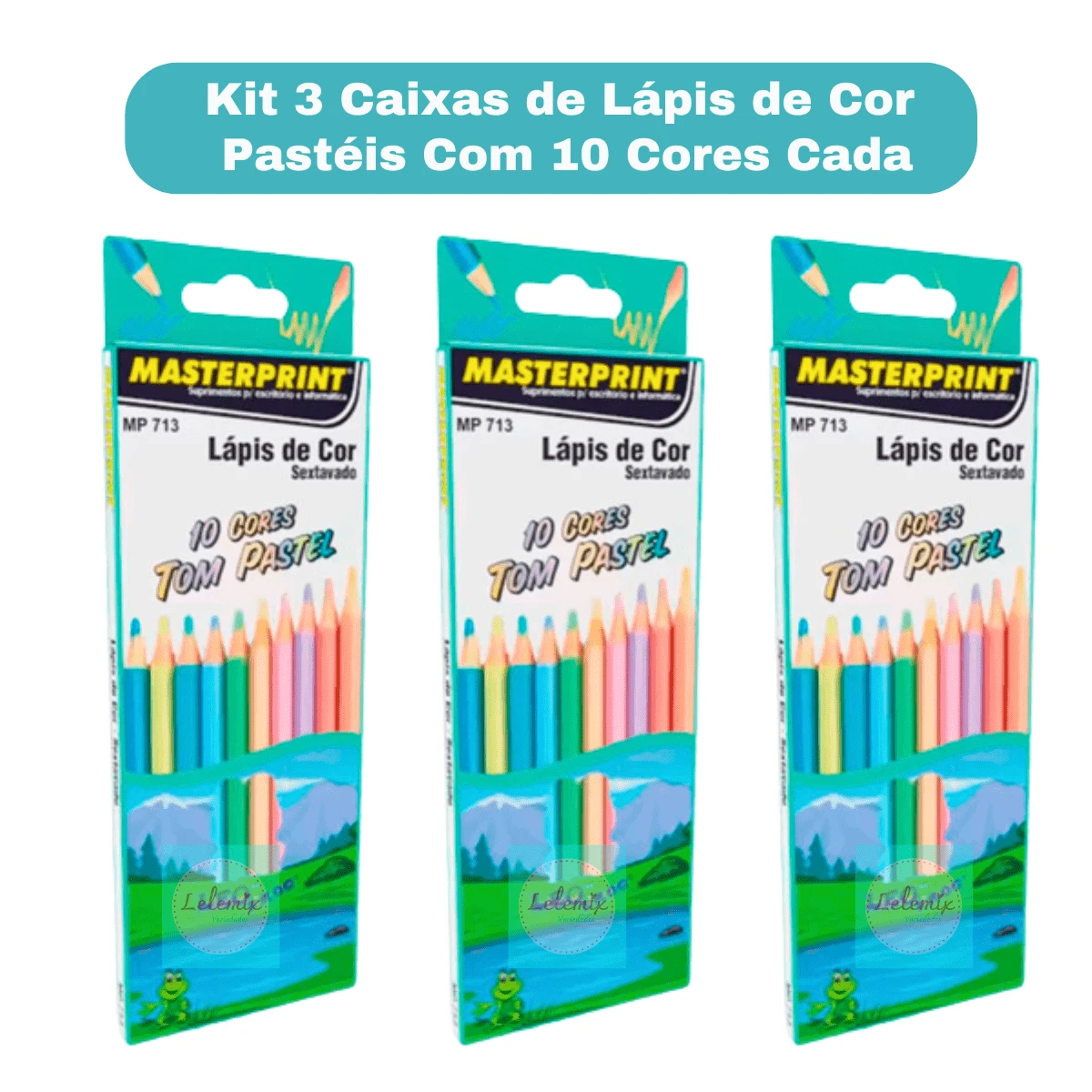 Kit 3 Caixas de Lápis de Cor Pastel10 Cores Pastéis Sextavado ...