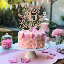 15 Cake Topper, Hello 15, Happy 15th Birthday Party Decorations - Gold ...