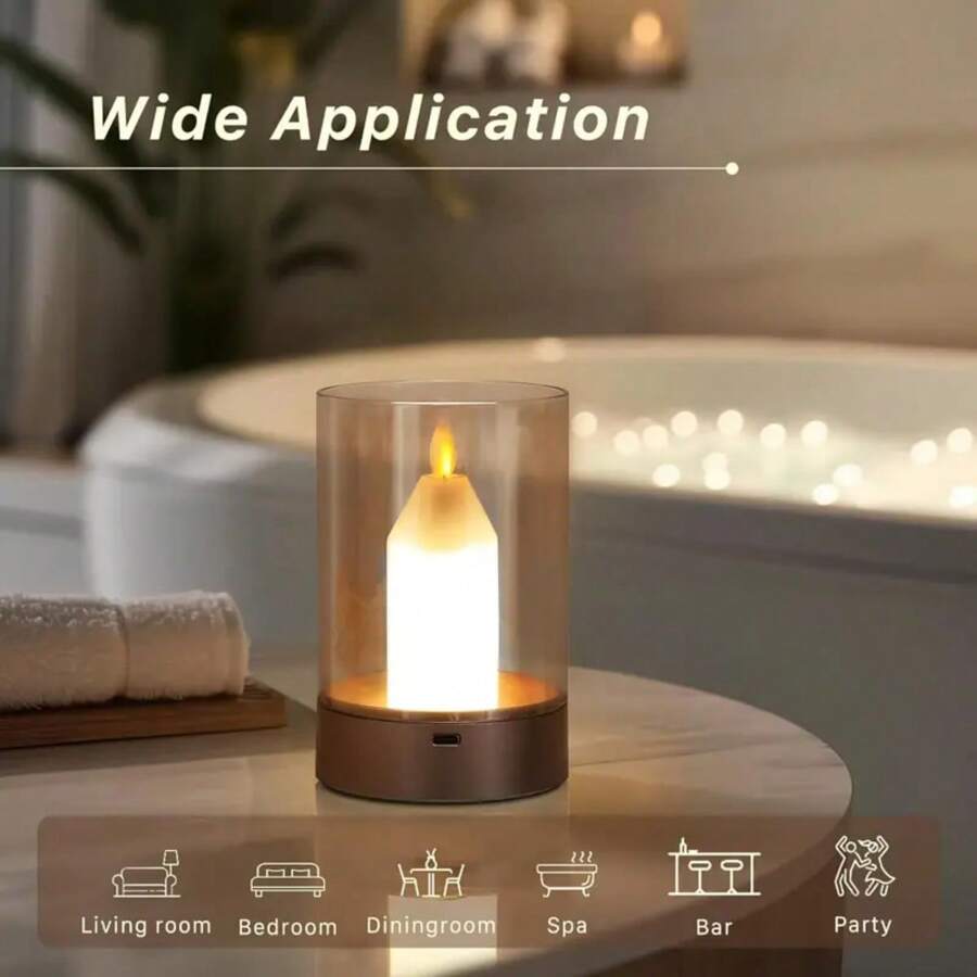 Dimmable Flameless Glass Candle Lamp, LED Glass Candle Table Lamp ...
