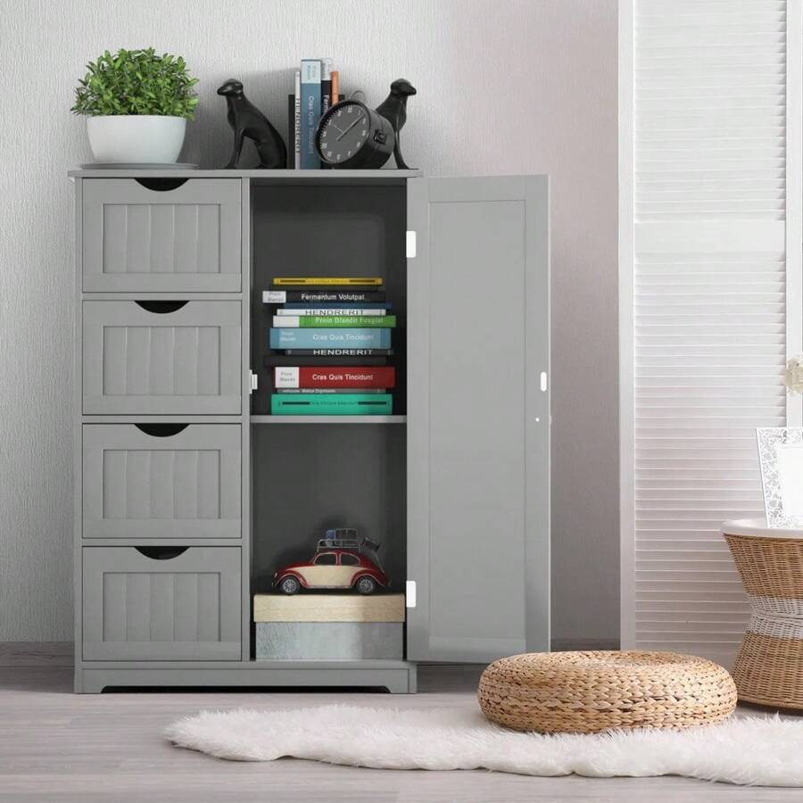 Bathroom Storage Wooden 4 Drawer Cabinet Cupboard 2 Shelves Free ...