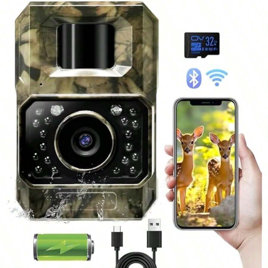 48MP 30FPS WiFi Bluetooth Trail Camera Night Vision Motion Activated ...