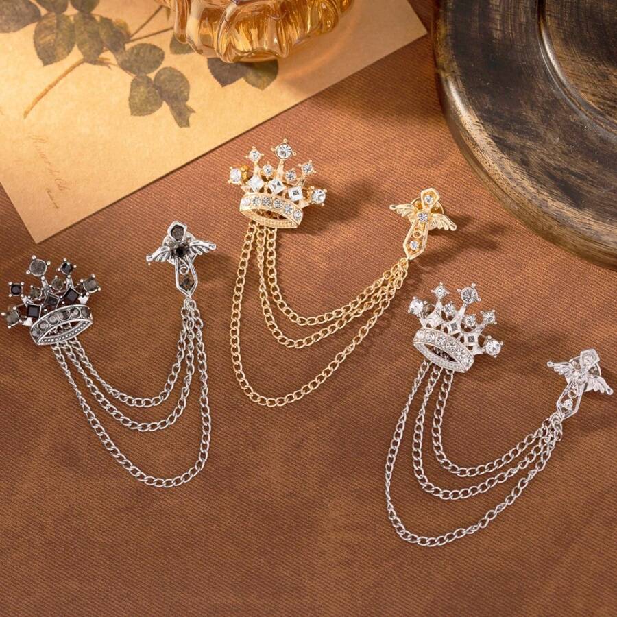 Pin Suit Men's Crown Brooch Chains Crsytal Brooches Badges For Men Lady ...