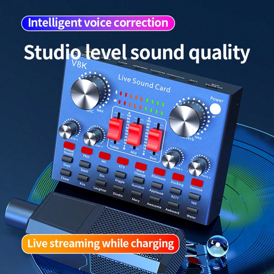 V8S Sound Card External Sound Card For Streaming/ Gaming/ Recording/ Singing Multi-Platform ...