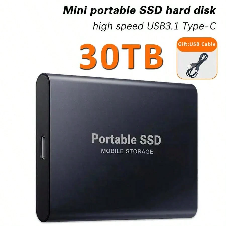 Portable SSD 30TB Black Color External Hard Drive High-Speed Mobile ...