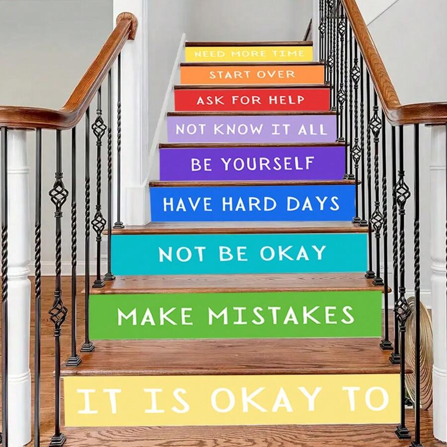 9PCS Watercolor Inspirational Quotes Stair Stickers Self Adhesive ...