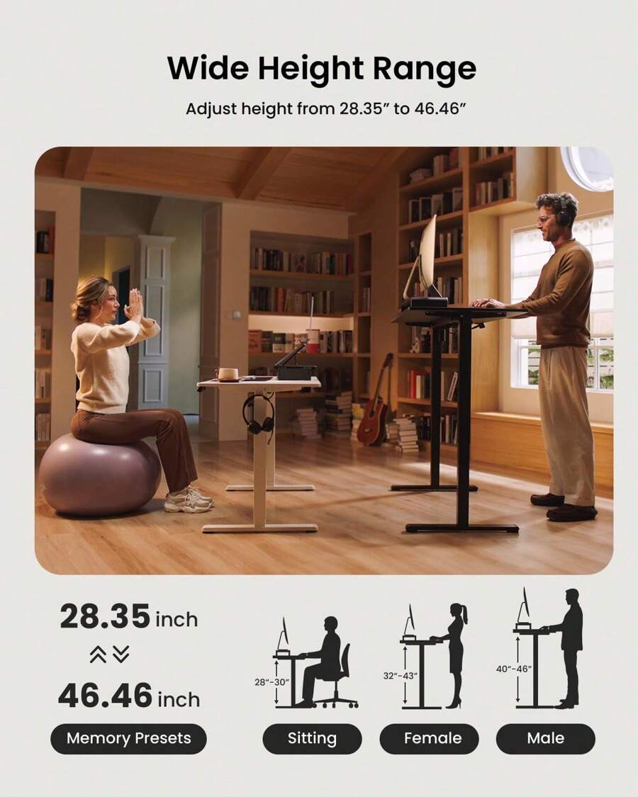 Standing Desk, Adjustable Height Electric Sit Stand Up Down Computer ...