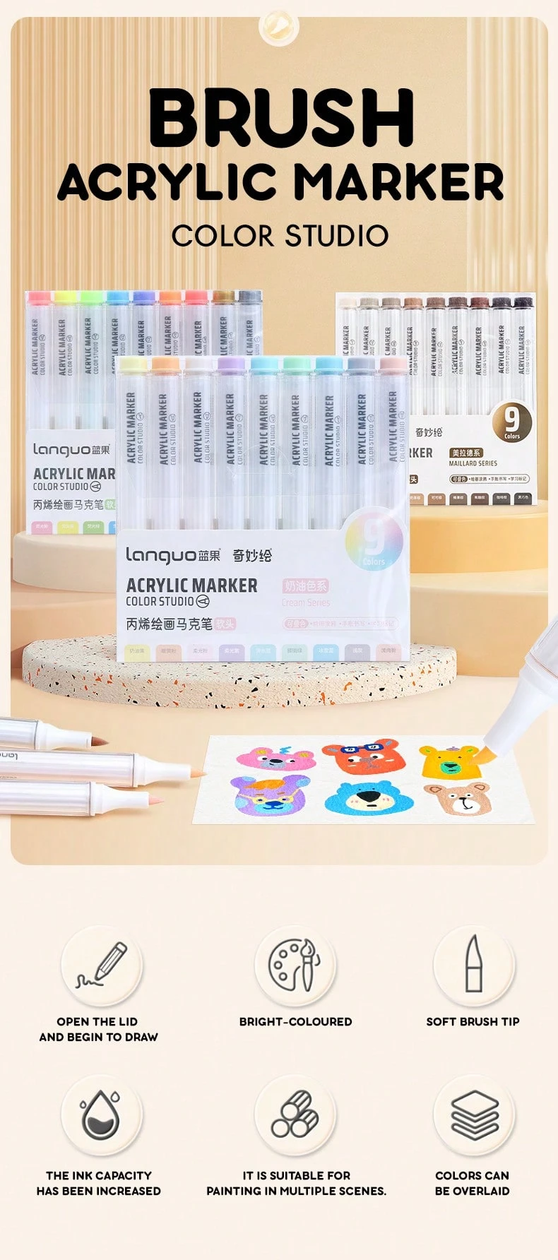 Blue Acrylic Marker Pens With Soft Nibs For Blendable Colors, High ...