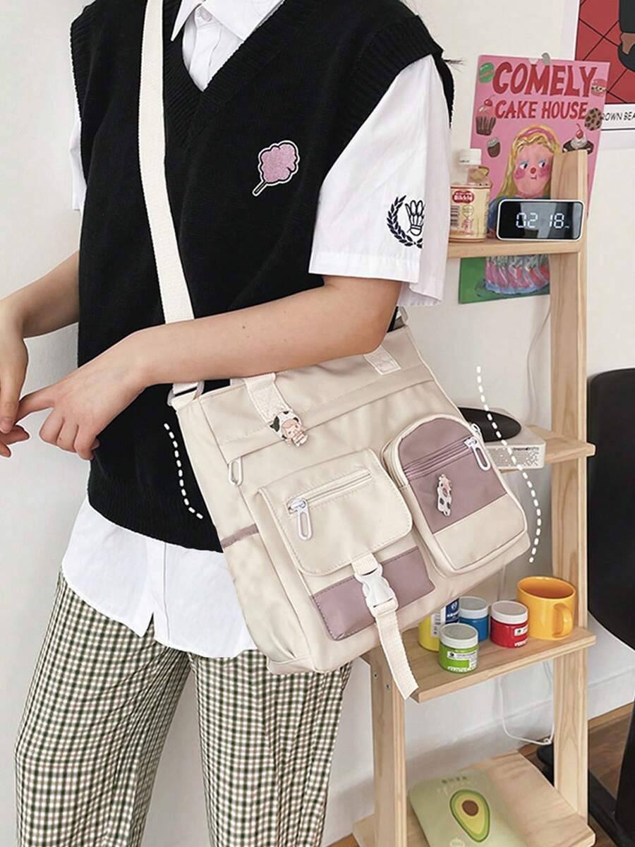 Women's Preppy Style Shoulder Bag Cute Crossbody Bag With Adjustable ...