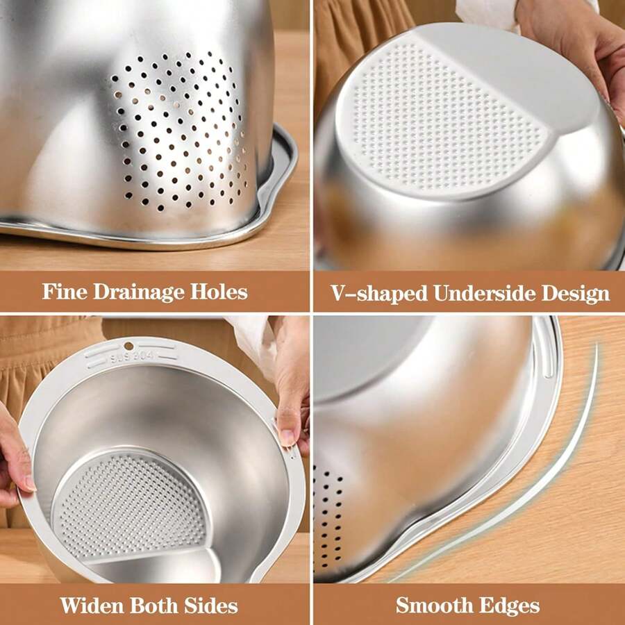 Rice Washer Strainer Bowl - 4-In-1 Stainless Steel Rinser With Side ...