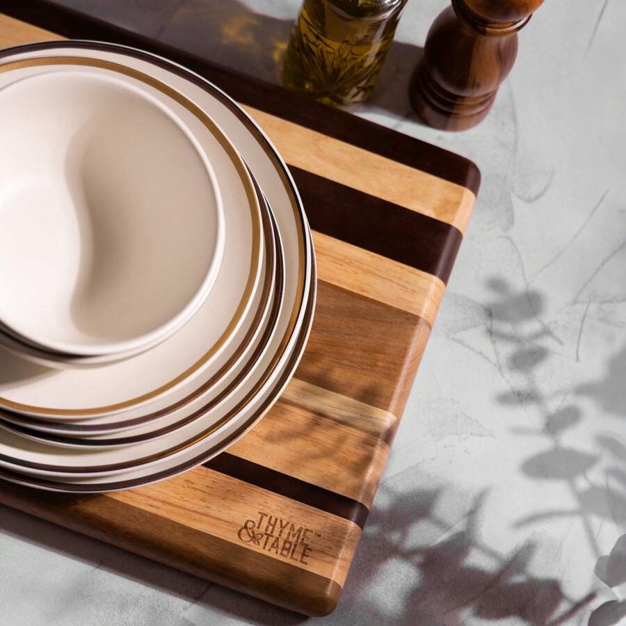 Thyme & Table 12-Piece Stoneware White Dinnerware Set, Everest ...