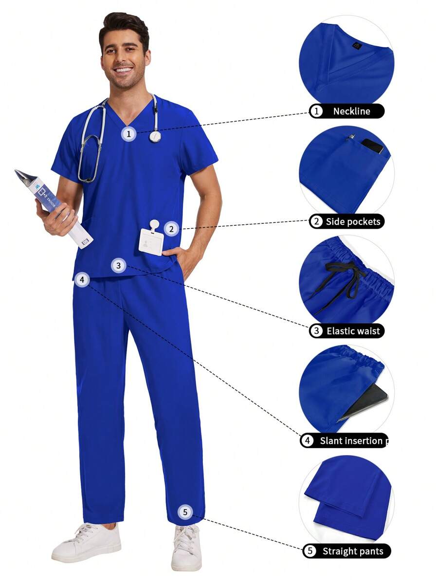 Men's Scrubs Sets Uniform Lab Work Set Male Dental Clinic Hospital ...