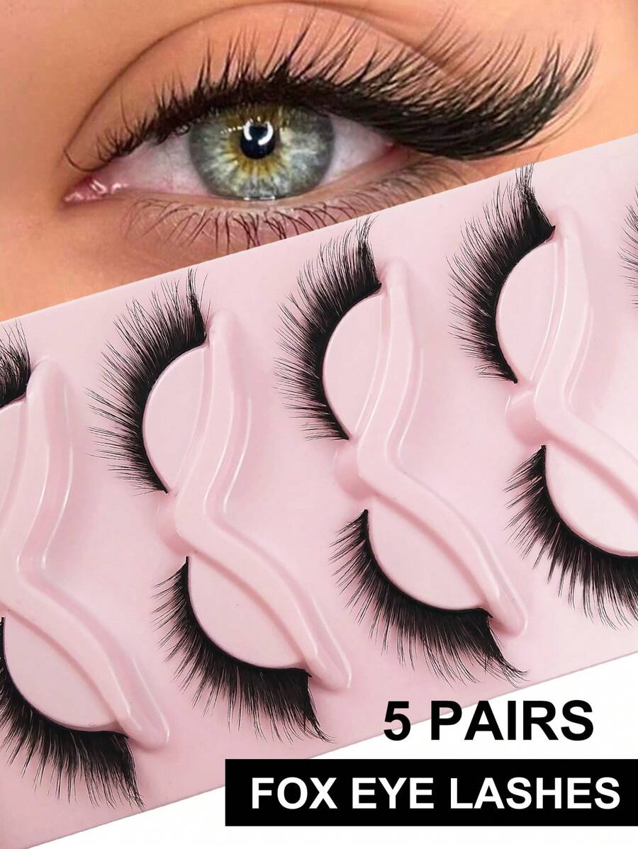 Novos 5 pares de cílios Fox Eye Cílios Winged End Eye Cílios alongados ...