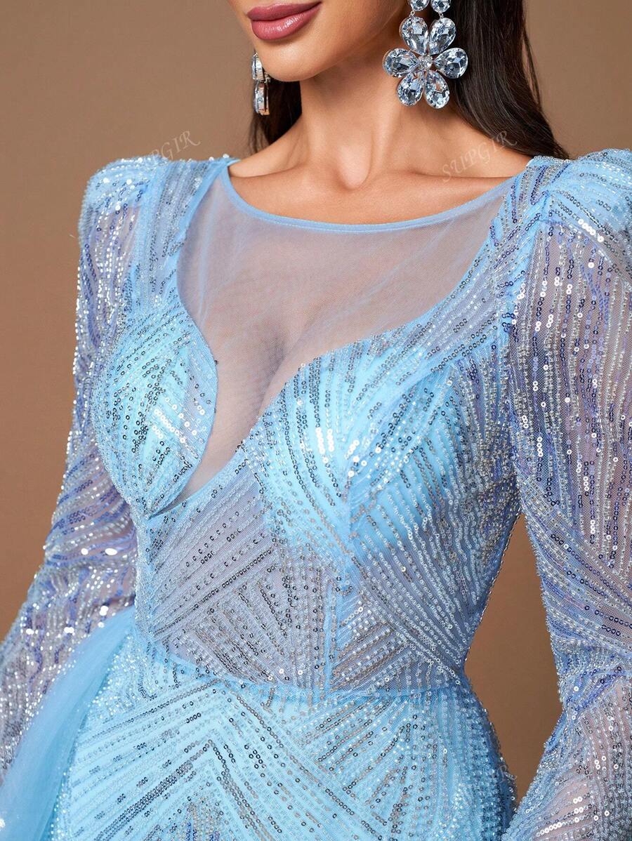 SUPGIR [Nicht-Platzierungs Blumenmuster] Damen Maxikleid mit langen Ärmeln, Mesh-Einsätzen ...