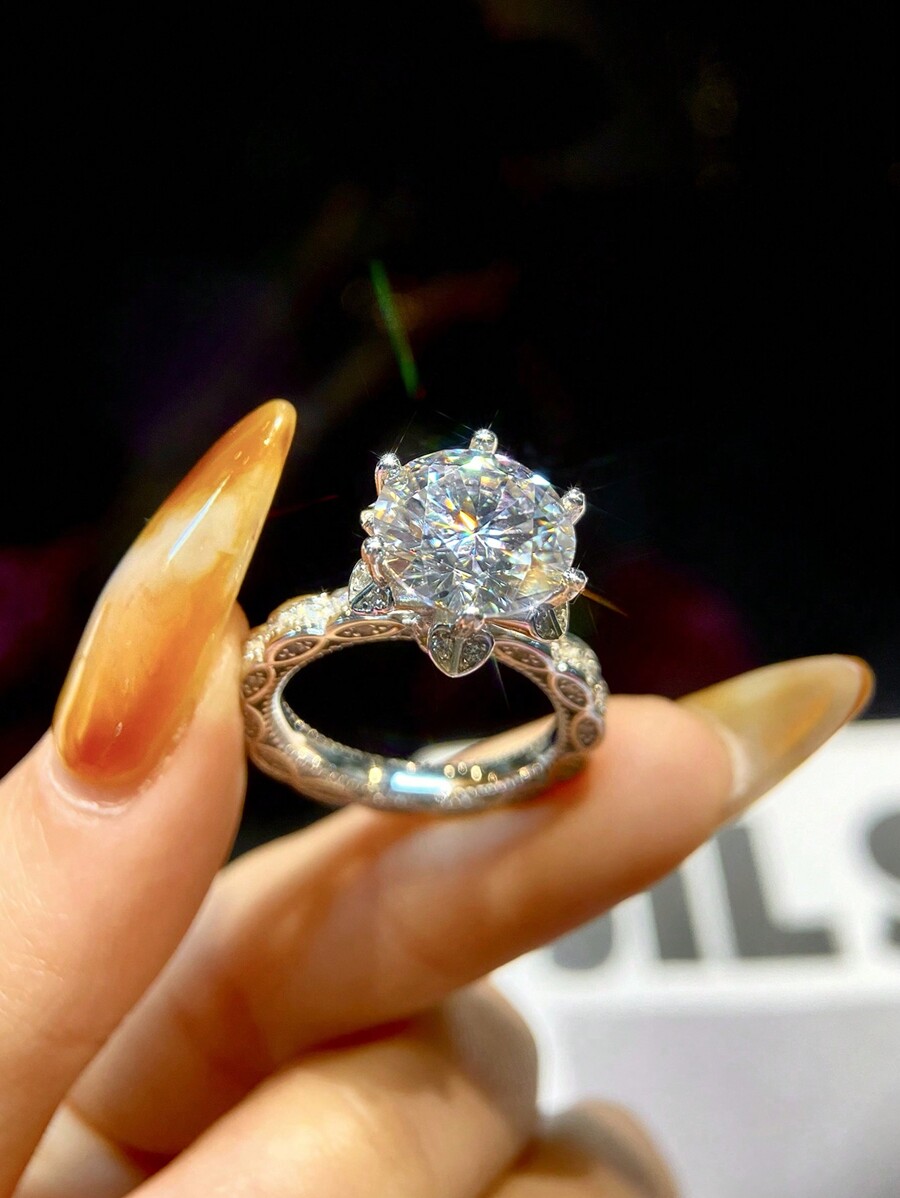 1Pc Three Rows Of Full Diamond Six Claws 5ct Moissanite Diamond Wedding Band Ring Design D Color ...