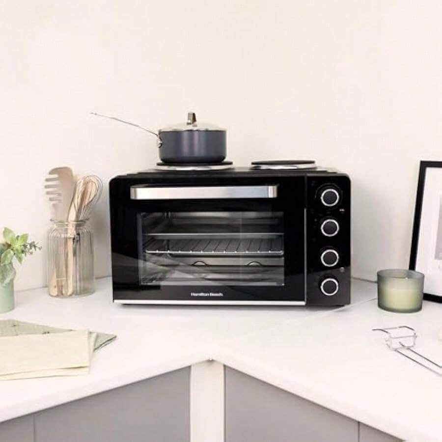 28L Mini Oven With Double Hotplates Space Saving Electric Countertop ...