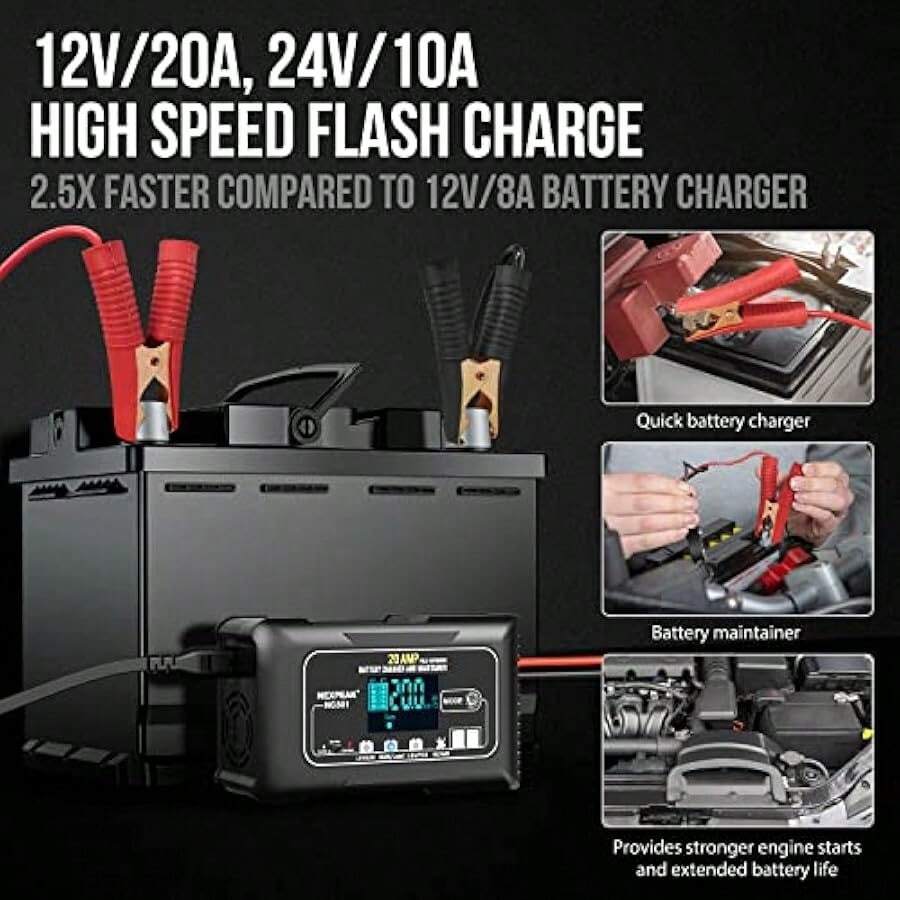 20-Amp 12V 24V Smart Auto Battery Charger Maintainer Trickle Charger ...