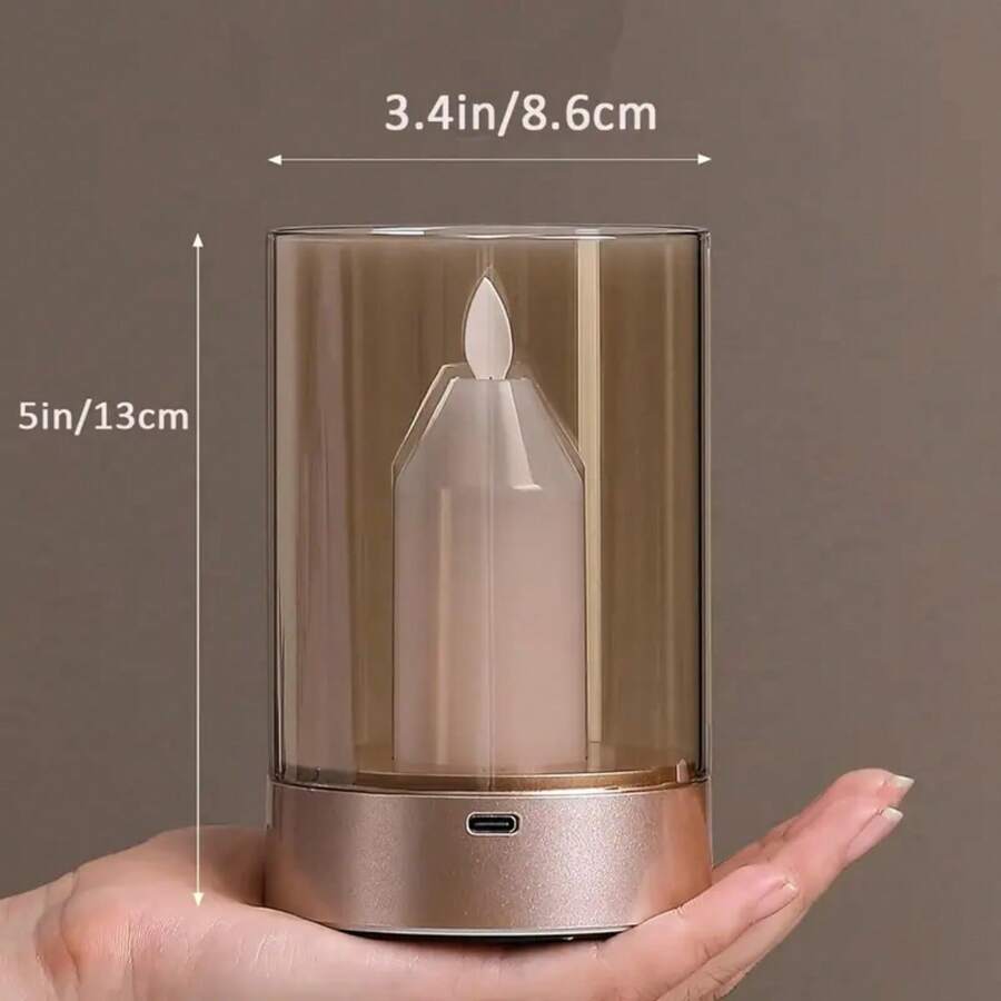 Dimmable Flameless Glass Candle Lamp, LED Glass Candle Table Lamp ...